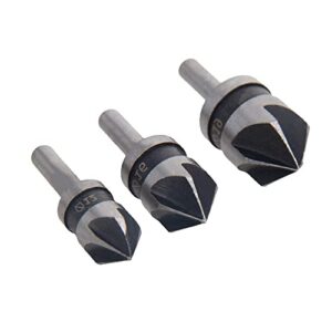 Utoolmart Countersink Drill Bit Set 12mm 16mm 19mm Dia Round Shank 90 Degree 5 Flute Chamfer Tool for Woodworking Carbon Steel 3pcs