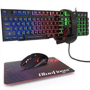 bluefinger rgb gaming keyboard and backlit mouse and headset combo,usb wired backlit keyboard,led gaming keyboard mouse set,headset with microphone for laptop pc computer game and work