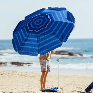 AMMSUN Beach Umbrellas for Sand Heavy Duty Wind Portable,6.5 ft Beach Umbrella with Sand Anchor & UV Protection,Outdoor Patio Umbrella with Carry Bag for Beach Patio Garden Outdoor (Blue)