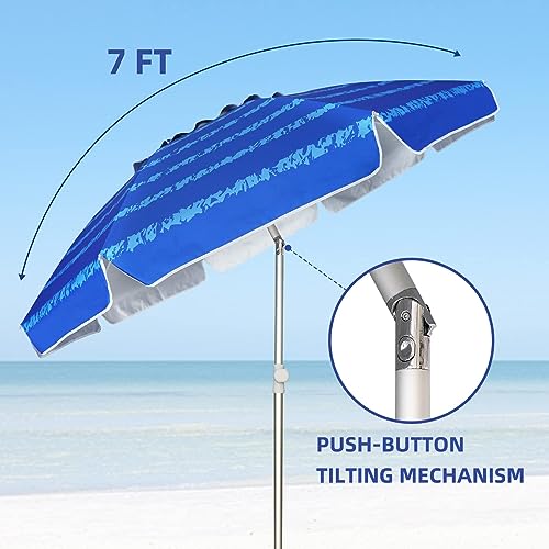 AMMSUN Beach Umbrellas for Sand Heavy Duty Wind Portable,6.5 ft Beach Umbrella with Sand Anchor & UV Protection,Outdoor Patio Umbrella with Carry Bag for Beach Patio Garden Outdoor (Blue)