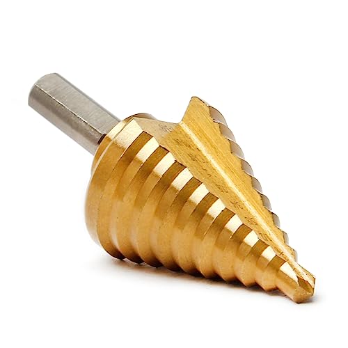 Utoolmart Step Drill Bit HSS 1/4" to 1-3/8" 10 Sizes Titanium Coated Straight Flutes Trilateral Shank for Metal Wood Plastic 1pcs