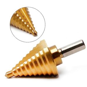 Utoolmart Step Drill Bit HSS 1/4" to 1-3/8" 10 Sizes Titanium Coated Straight Flutes Trilateral Shank for Metal Wood Plastic 1pcs