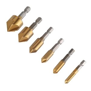 utoolmart countersink drill bit hex shank hss 5 flute countersink center punch tool sets for wood quick change bit 6mm-19mm five-edged chamfer