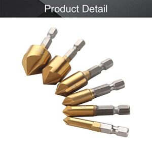 Utoolmart Countersink Drill Bit Hex Shank HSS 5 Flute Countersink Center Punch Tool Sets for Wood Quick Change Bit 6mm-19mm Five-Edged Chamfer