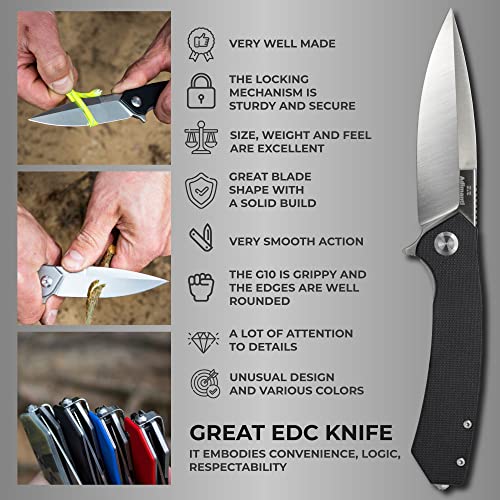 Firebird GANZO Adimanti Skimen Pocket Folding Knife G10 Handle with Clip and Glass Breaker D2 Steel Blade Hunting Fishing Camping Outdoor EDC Knife (Black)