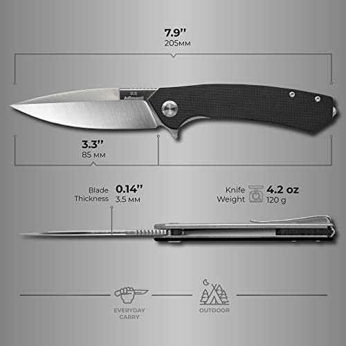 Firebird GANZO Adimanti Skimen Pocket Folding Knife G10 Handle with Clip and Glass Breaker D2 Steel Blade Hunting Fishing Camping Outdoor EDC Knife (Black)