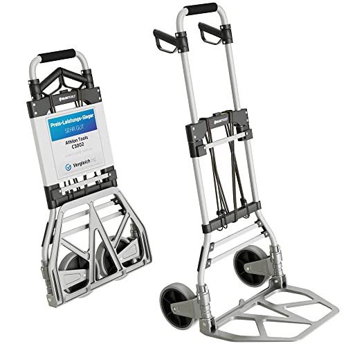 ATHLON TOOLS Aluminium Foldable Hand cart - Up to 330 lb - Smooth-Running Wheels with Soft treads - incl. 2 Expanding Cords