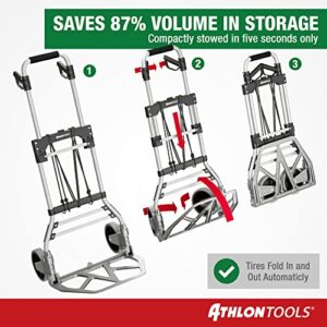 ATHLON TOOLS Aluminium Foldable Hand cart - Up to 330 lb - Smooth-Running Wheels with Soft treads - incl. 2 Expanding Cords