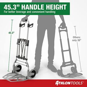 ATHLON TOOLS Aluminium Foldable Hand cart - Up to 330 lb - Smooth-Running Wheels with Soft treads - incl. 2 Expanding Cords