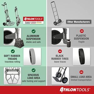 ATHLON TOOLS Aluminium Foldable Hand cart - Up to 330 lb - Smooth-Running Wheels with Soft treads - incl. 2 Expanding Cords