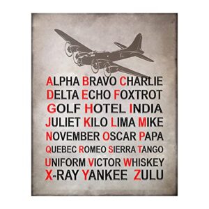 alpha bravo charlie - military wall art, nato phonetic alphabet military wall decor, patriotic wall art print, home decor, bar garage decor, living room decor for wall, office decor, unframed - 8x10