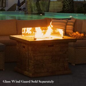 SUNBURY Outdoor Propane Fire Pit, Square Stonecrest Gas Fire Pit for Outside Patio, Concrete Propane Fire Table 50,000 BTU Gas Fire Pit w Lava Rocks, Waterproof Cover