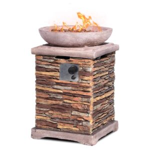 sunbury outdoor propane fire pit, gas fire pit for outside patio, outdoor fire table fire column 40,000 btu w lava rocks, waterproof cover