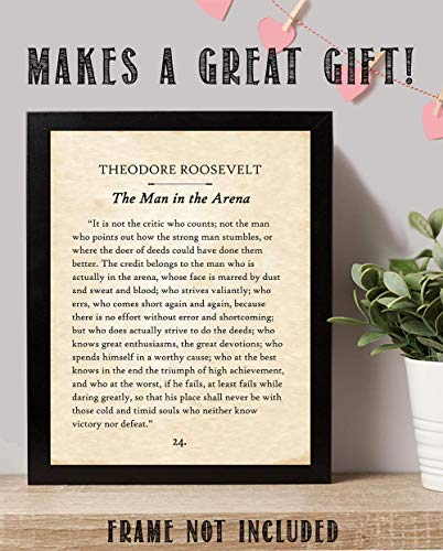 The Man In The Arena by Theodore Roosevelt - 11x14 Unframed Typography Book Page Print - Great Inspirational Gift and Men's Wall Decor for History Buffs