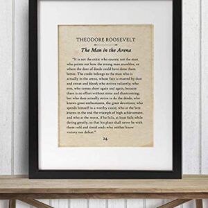 The Man In The Arena by Theodore Roosevelt - 11x14 Unframed Typography Book Page Print - Great Inspirational Gift and Men's Wall Decor for History Buffs