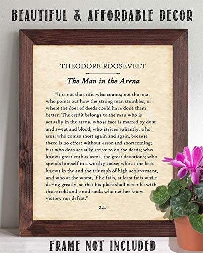 The Man In The Arena by Theodore Roosevelt - 11x14 Unframed Typography Book Page Print - Great Inspirational Gift and Men's Wall Decor for History Buffs