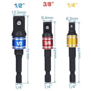 Impact Grade Driver Sockets Adapter Extension Set Drill Bit 3Pcs 1/4 3/8 1/2" Universal Socket Adapter Set and Right Angle Drill 105 Degree Right Angle Screwdriver set Drill Hex Bit Socket Adapter