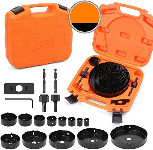 HORUSDY 19pcs Hole Saw Kit, Hole Saw Set with Saw Blades 6"(152mm) -3/4" (19mm), Ideal for Soft Wood, PVC Board and More