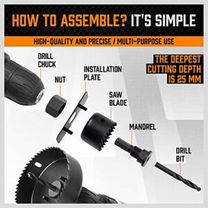 HORUSDY 19pcs Hole Saw Kit, Hole Saw Set with Saw Blades 6"(152mm) -3/4" (19mm), Ideal for Soft Wood, PVC Board and More