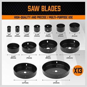 HORUSDY 19pcs Hole Saw Kit, Hole Saw Set with Saw Blades 6"(152mm) -3/4" (19mm), Ideal for Soft Wood, PVC Board and More