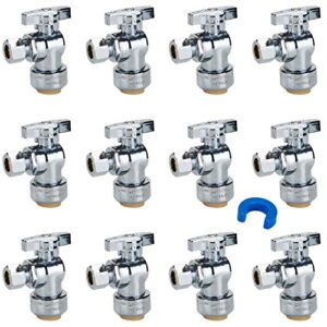 angle stop valve, 12-pack sungator angle water shut off valve 1/2 x 3/8 inch compression, toilet water valve, 1/4 turn, no lead brass push to connect plumbing fitting, pushfit, pex pipe, copper, cpvc