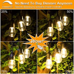 Mlambert 3 Color Outdoor LED Dimmable String Lights for Patio with Remote, Plug in 48FT Waterproof Edison Bulb, Warm White Daylight White Shatterproof Light for Cafe Bistro Pergola