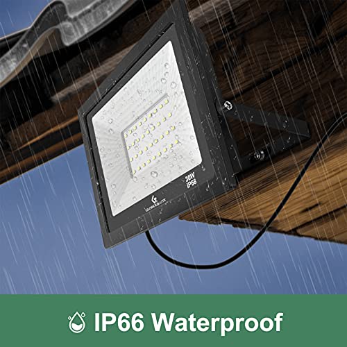 GLORIOUS-LITE LED Flood Lights Outdoor, 50W 5000LM Outside LED Work Light with Plug, 6000K Daylight White, IP66 Waterproof Portable Spot Security Lights for Garage, Yard, Garden, Playground(2 Pack)