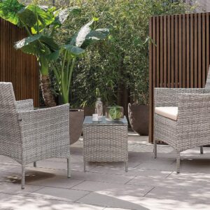 Tuoze 3 Pieces Furniture Rattan Outdoor Conversation Patio Set with Table Chairs Backyard Porch Decor, Grey