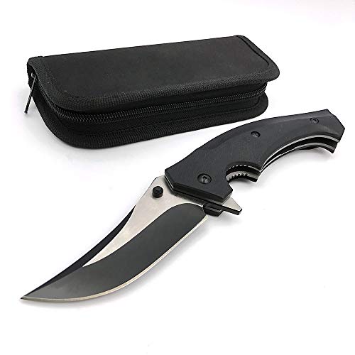 WTT Folding Pocket Knife, Outdoor Tactical Knives with Black Drawing Blade, G10 Handle, bearing system,liner lock Knives for Camping Survival