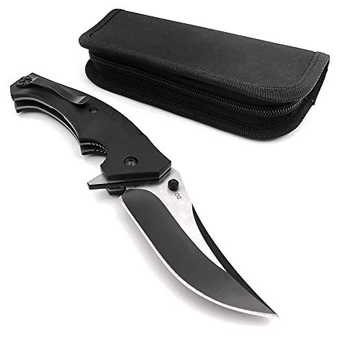 WTT Folding Pocket Knife, Outdoor Tactical Knives with Black Drawing Blade, G10 Handle, bearing system,liner lock Knives for Camping Survival