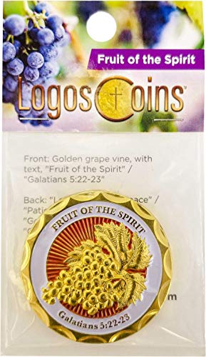 Fruit of The Spirit, Memory Verse Tokens for Bible Studies & Sunday School, Love Joy Peace, Gold-Color Plated Scripture Challenge Coin, Galatians 5:22-23 Gift