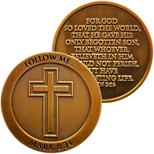 John 3:16 Coin, for God so Loved The World Bible Verse Challenge Coin, Memory Verse Pass Along Handout for Bible Study and Sunday School, Cross Coin Pocket Token, Religious Gift