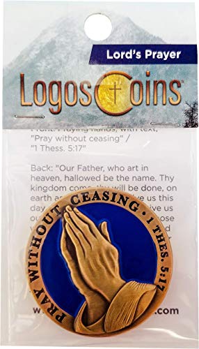 The Lord's Prayer and Pray Without Ceasing, Antique Gold-Color Plated Challenge Coin, Our Father Who Art in Heaven Matthew 6:9-13 Gift