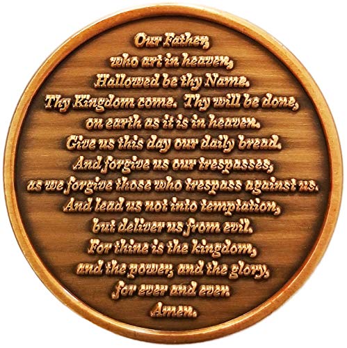 The Lord's Prayer and Pray Without Ceasing, Antique Gold-Color Plated Challenge Coin, Our Father Who Art in Heaven Matthew 6:9-13 Gift