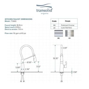 Transolid T3660-LS Organix Pull-Out Kitchen Faucet, Luxe Stainless