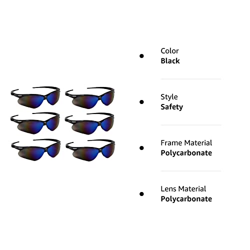 KleenGuard V30 Nemesis Safety Glasses / Sunglasses 14481 Black Frame, Blue Mirror Lens (6 Pair)