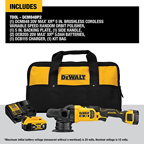 DEWALT 20V MAX* XR Cordless Polisher Kit, Variable-Speed, Random Orbit, 5-Inch (DCM848P2)