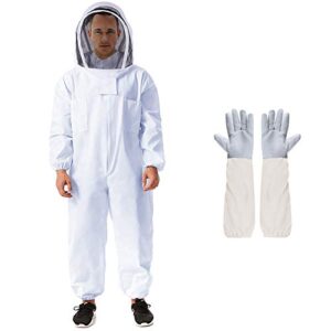 beekeeping suit apiarist beekeeping jacket with sheepskin gloves & ventilated fencing veil hood professional beekeeper suit outfit total protection for backyard professional and beginner beekeepers-xl