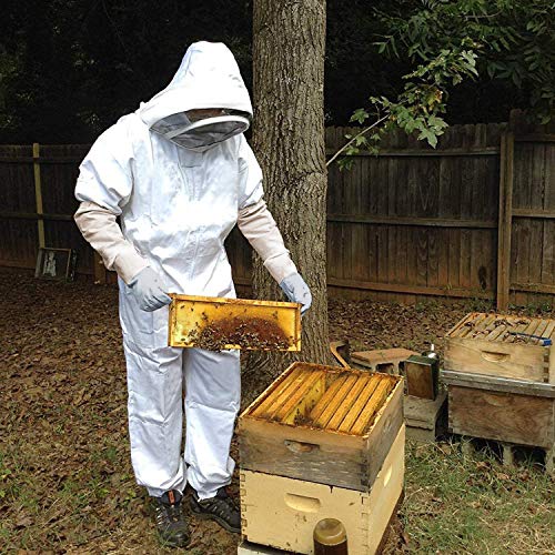 Beekeeping Suit Apiarist Beekeeping Jacket with Sheepskin Gloves & Ventilated Fencing Veil Hood Professional Beekeeper Suit Outfit Total Protection for Backyard Professional and Beginner Beekeepers-XL