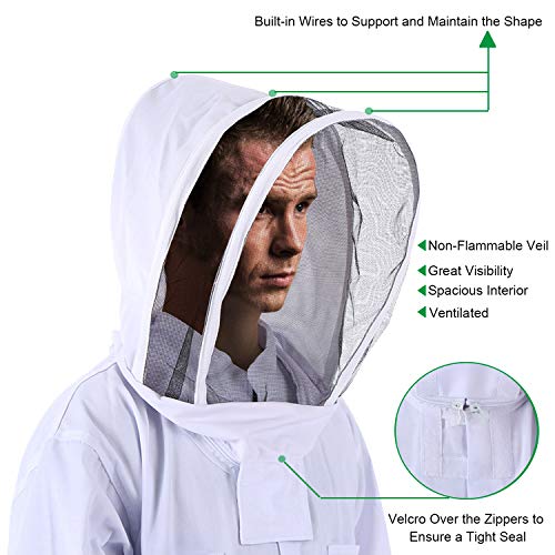 Beekeeping Suit Apiarist Beekeeping Jacket with Sheepskin Gloves & Ventilated Fencing Veil Hood Professional Beekeeper Suit Outfit Total Protection for Backyard Professional and Beginner Beekeepers-XL