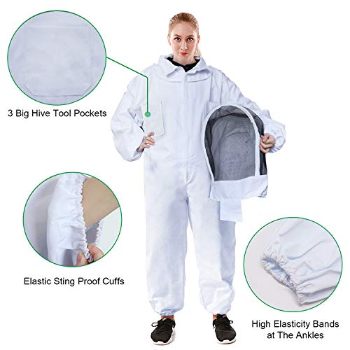 Beekeeping Suit Apiarist Beekeeping Jacket with Sheepskin Gloves & Ventilated Fencing Veil Hood Professional Beekeeper Suit Outfit Total Protection for Backyard Professional and Beginner Beekeepers-XL