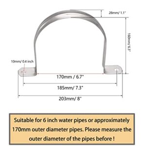 6 Inch Two Hole Strap U Bracket, Stainless Steel Tube Strap Tension Clip Assortment Kit Heavy Duty Rigid Pipe Strap Clamp For The Inner Diameter of Water Pipe is 6 Inch (185mm)