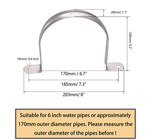 6 Inch Two Hole Strap U Bracket, Stainless Steel Tube Strap Tension Clip Assortment Kit Heavy Duty Rigid Pipe Strap Clamp For The Inner Diameter of Water Pipe is 6 Inch (185mm)