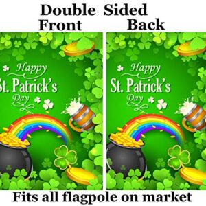 ShineSnow Happy St Patrick's Day Shamrock Spring Clover Lucky Rainbow Coin Pot House Flag 28" x 40" Double Sided Polyester Welcome Large Yard Garden Flag Banners for Patio Lawn Home Outdoor Decor