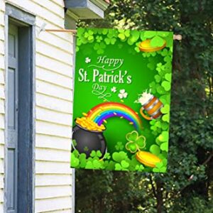 ShineSnow Happy St Patrick's Day Shamrock Spring Clover Lucky Rainbow Coin Pot House Flag 28" x 40" Double Sided Polyester Welcome Large Yard Garden Flag Banners for Patio Lawn Home Outdoor Decor