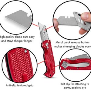 BirdRock Home Premium Folding Utility Knife – Small Compact Pocket – Folding Box Cutter Tool – 3 Extra Razor Blades – Cut Cardboard Boxes – Locking Safety Knife Set – Heavy Duty