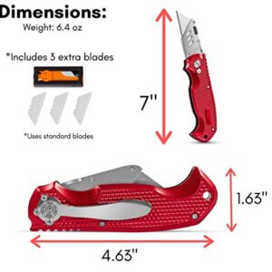 BirdRock Home Premium Folding Utility Knife – Small Compact Pocket – Folding Box Cutter Tool – 3 Extra Razor Blades – Cut Cardboard Boxes – Locking Safety Knife Set – Heavy Duty