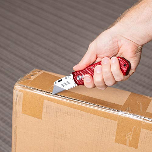 BirdRock Home Premium Folding Utility Knife – Small Compact Pocket – Folding Box Cutter Tool – 3 Extra Razor Blades – Cut Cardboard Boxes – Locking Safety Knife Set – Heavy Duty