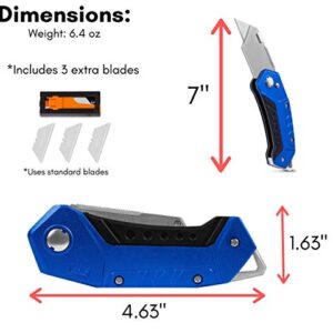 BirdRock Home Premium Folding Utility Knife – 2 Pack - Small Compact Pocket – Folding Box Cutter Tool – 3 Extra Razor Blades – Cut Cardboard Boxes – Locking Safety Knife Set