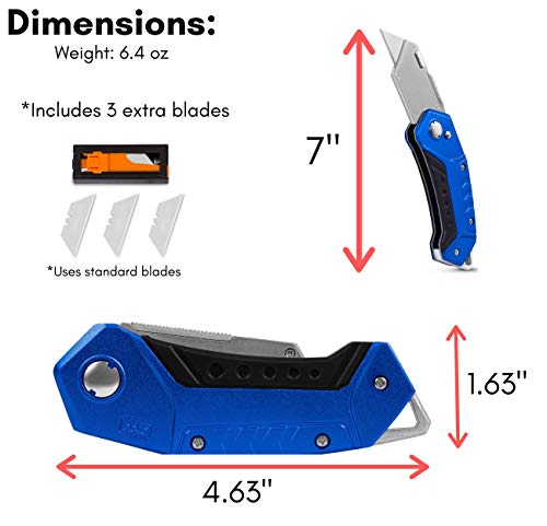 BirdRock Home Premium Folding Utility Knife – 2 Pack - Small Compact Pocket – Folding Box Cutter Tool – 3 Extra Razor Blades – Cut Cardboard Boxes – Locking Safety Knife Set